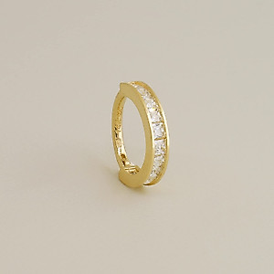 14K REAL Solid Gold Cubic Zirconia Hoop Earring Cartilage Daith Helix Tragus Conch Rook Snug Hinge Huggie Hoop Ear Clicker Ring Piercing Jewelry 18 Gauge - 1PCS (14K Yellow Gold)