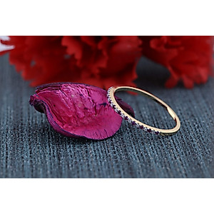 Dazzlingrock Collection Round Ruby & White Diamond Ladies Dainty Anniversary Stackable Band in 14K Yellow Gold, Size 9