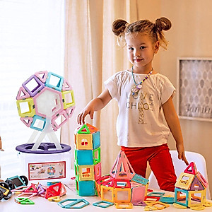 BrightyBright Magnetic Blocks Castle Building Toys Intelligent 3D STEM Educational Game for Kids Toddlers Boys Girls Magnet Tiles Set 114 Pc Best Gifts for Kids, Multicolor