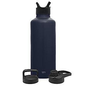 Simple Modern Water Bottle with Straw, Handle and Chug Lid Vacuum Insulated Stainless Steel Metal Thermos Bottles | Big Leak Proof BPA-Free Flask for Gym, Sports | Summit Collection | 84oz, Deep Ocean