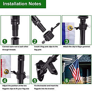 FFILY 5 FT Flag Poles for 3x5 Flags Outdoor, Flag Pole for Outside House with Tangle Free Flag Pole Rings, Heavy Duty American Flagpoles Residential kit for House, Porch