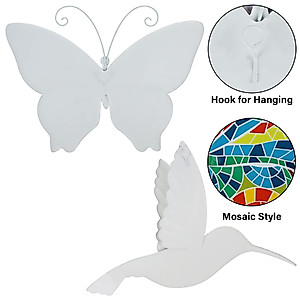 Adroiteet 16 Inch Large Wall Decor, Set of 2 Butterfly Hummingbird Metal Wall Art, Bird Wall Sculpture Hanging Decorations, Perfect for Garden Yard Fence Home Kitchen Bedroom Outdoor Indoor