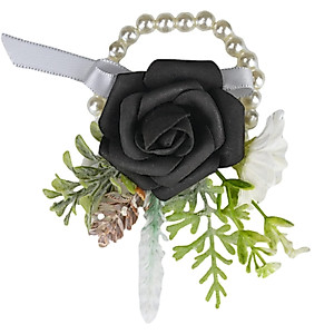 Maizoon Handmade Black Art Rose Flower, Silk Flower Ribbon Flower Corsage, Art Event, Holiday Celebration, Special Large Event, Prom Flower Party Men Suit Accessories. (2pcs Black Boutonniere)