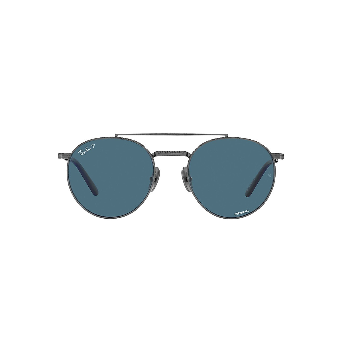 Ray-Ban RB8237 Round II Titanium Sunglasses, Gunmetal/Polarized Blue, 53 mm