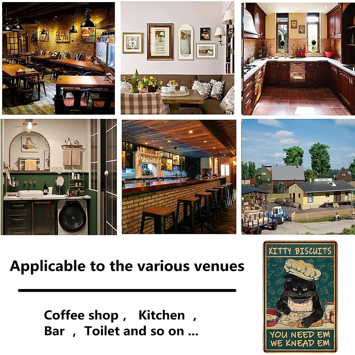 Black cat Wall Art & Decor - Cat Themed Gifts for Women Cat Lovers Kitty Biscuits You Need We Knead Metal Signs Coffee and Bar Funny Iron Painting 8X12 Inch