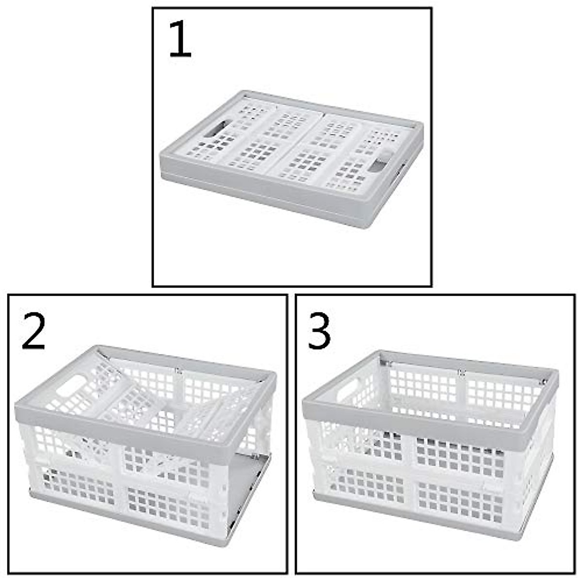 Vababa 3-Pack Plastic Stackable Collapsible Storage Crate, 15 L Stacking Folding Storage Basket