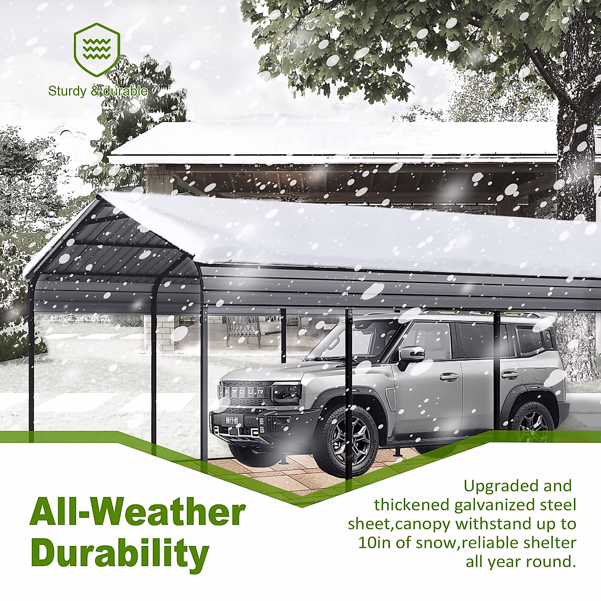 Vigo huseeo 12x20x8.7 FT Carport with Galvanized Steel Roof, Heavy Duty Metal Carport Canopy, Metal Carport Garage for Pickup, Boat, Car and Tractors, Grey