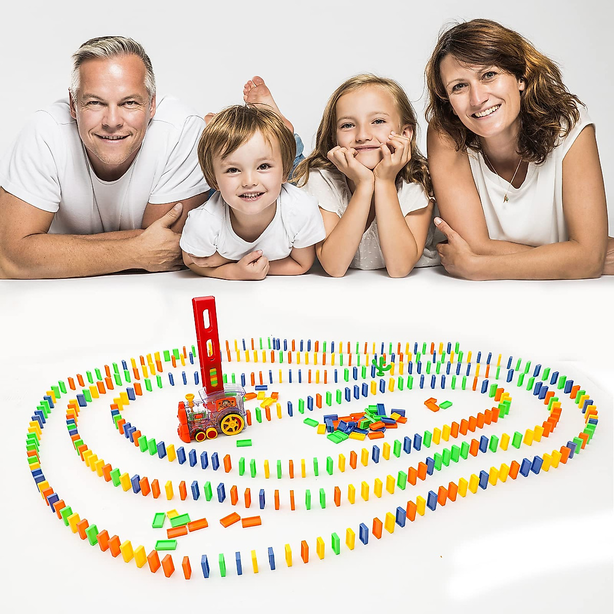 Wellin 260 pcs Blocks Domino Train Toy with Bridge Set Mega Pack Domino Game for 3-12 Years Old Boys Building Blocks Stacking Tile Games (260 pcs Domino Train with Bridge Set)