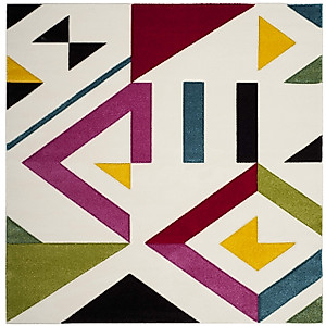 SAFAVIEH Hollywood Collection 6'7" Square Ivory / Rose HLW700A Mid-Century Modern Non-Shedding Living Room Bedroom Dining Home Office Area Rug