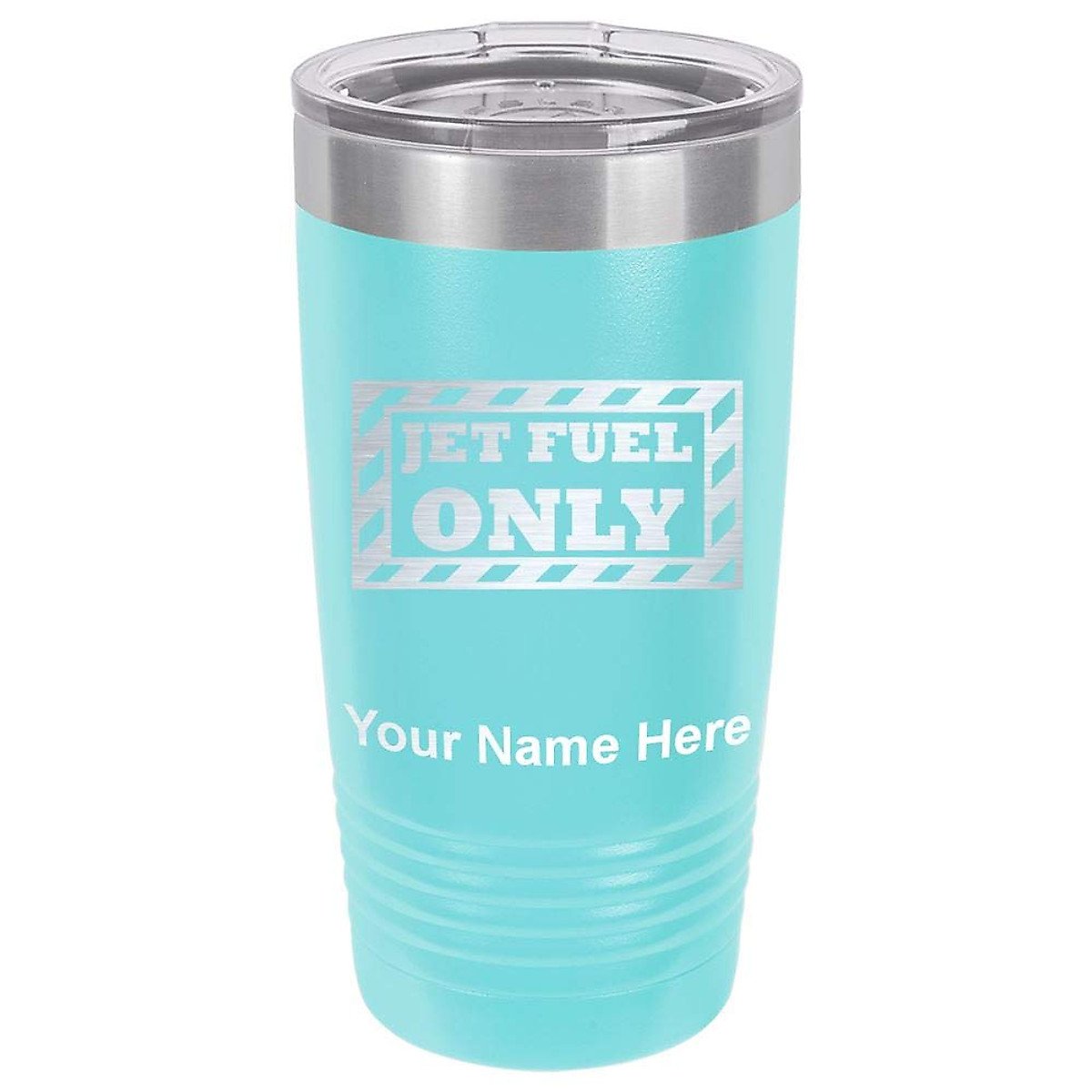 LaserGram 20oz Vacuum Insulated Tumbler Mug, Jet Fuel Only, Personalized Engraving Included (Light Blue)
