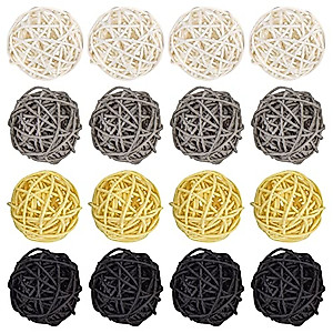 Framendino, 24 Pack 2 Inch Wicker Rattan Balls Decorative for Home Decor DIY Vase Bowl Filler Black Grey Yellow White