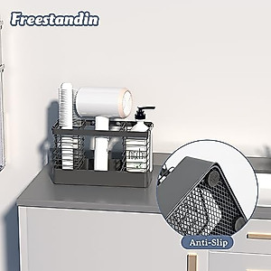 BUSOKIP Hair Tool Organizer/Hair Dryer Holder for Cabinet Door Height Adjustable, Bathroom Sink Organizer, Countertop Wall-Mount Holder for Curling Iron, Blow Dryer, Straightener. Matte Grey