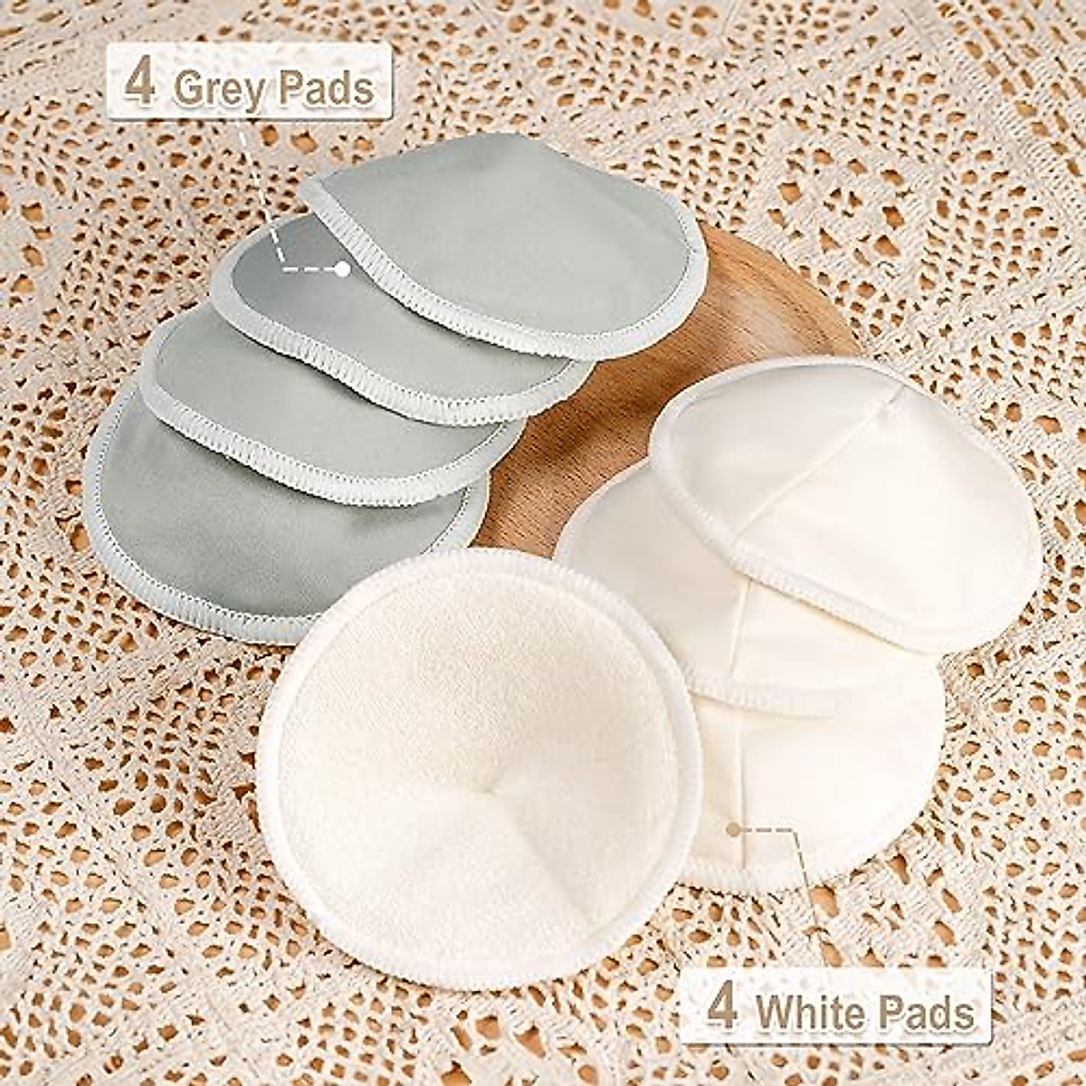 haakaa Reusable Nursing Pads Washable Breast Pads for Leaking Milk Nipple Pads Breast Feeding Essentials with Wash Bag, 8 Pack