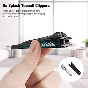 FERYES Nail Clippers with Catcher 2 PCS Set, No Splash Fingernail Clipper and Toenail Clipper, Stainless Steel Nail Cutters - W/Black Metal Case Packing