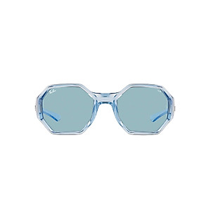 Ray-Ban Rb4337 Polarized Square Sunglasses, Transparent Light Blue/Evolve Photochromic Blue to Violet, 59 mm