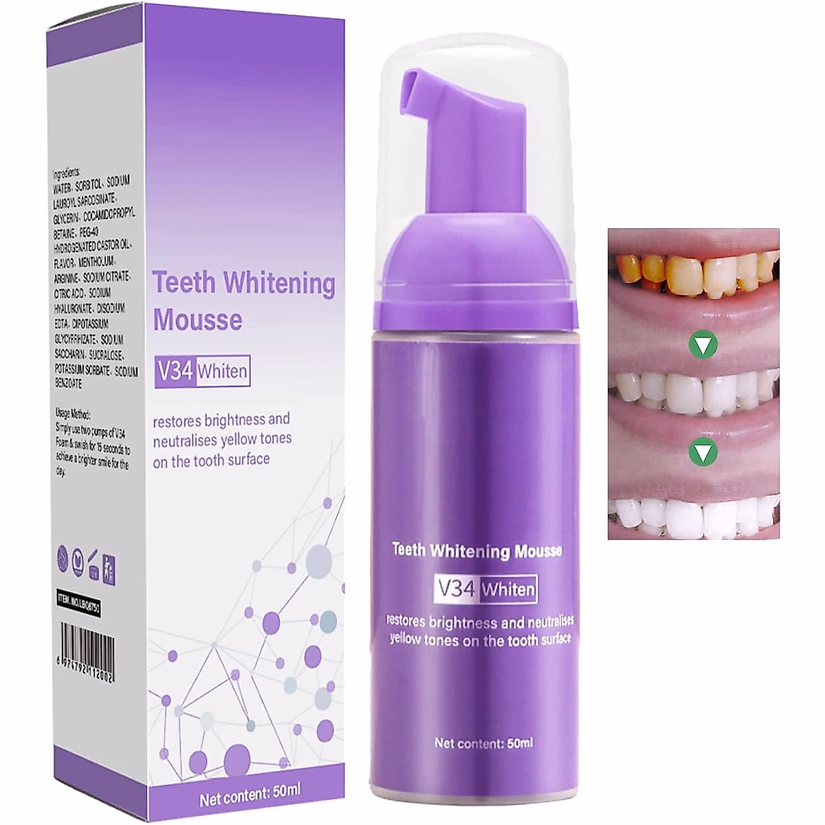 AKARY Teeth Whitening Mousse, Refreshing Breath Deep Cleaning Foam Toothpaste Natural Mouth Wash Water, Purple Teeth Whitening Toothpaste Ultra Fine Mousse Foam