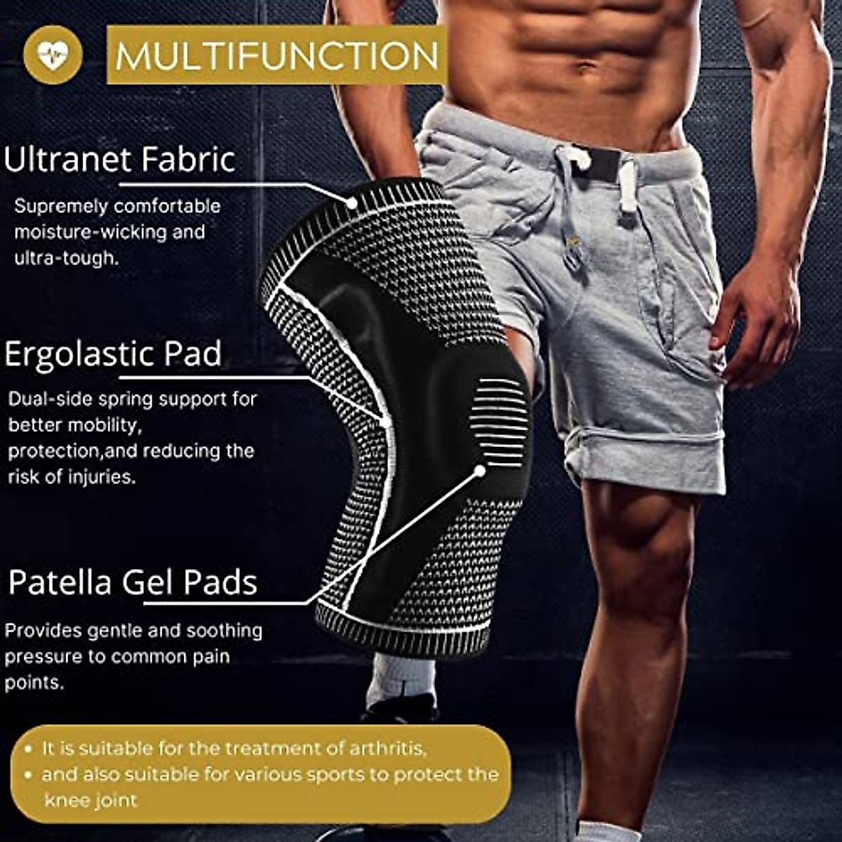 Crethinkaty Knee Brace wth Patella Gel Pads and Side Stabilizers, Professional Compression Knee Sleeves for Meniscus Tear/Arthritis Pain/Ligament Pain/Tendon Injury/Joint Pain/Sport