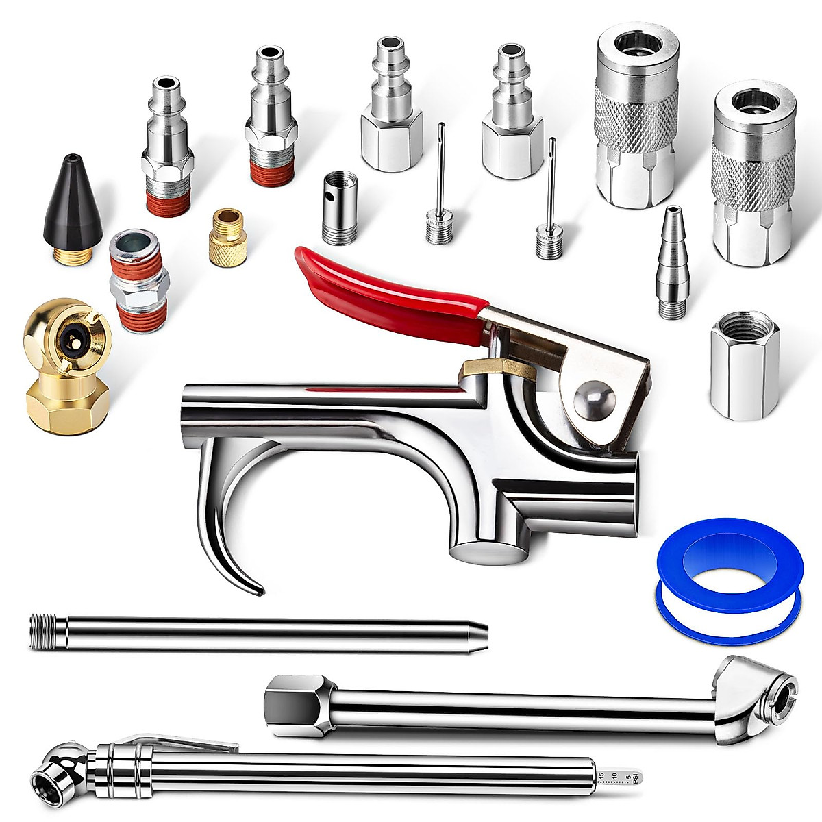 SARDVISA 20 Pcs Air Tool Kit, Air Compressor Kit with 1/4" NPT Quick Connect Coupler & Plug/Tire Air Chucks/Tire Gauge/Air Nozzles/Air Hose Fittings, Pneumatic Tools for Air Compressor Accessories