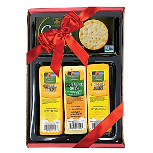 Wisconsin Cheese Company - Wisconsin Cheddar & Pepper Jack Cheese and Cracker Gift Box - 100% Wisconsin Cheese | Perfect for Parties, Charcuterie Boards and Birthday Gifts | Great Easter Gift for Cheese Lovers
