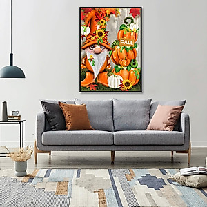 Akahllc Gnome Diamond Painting Kits for Adult, Pumpkin Diamond Art Kits for Adults 5D DIY Diamond Dots Gem Art and Crafts Thanksgiving Decoration 12x16 inches