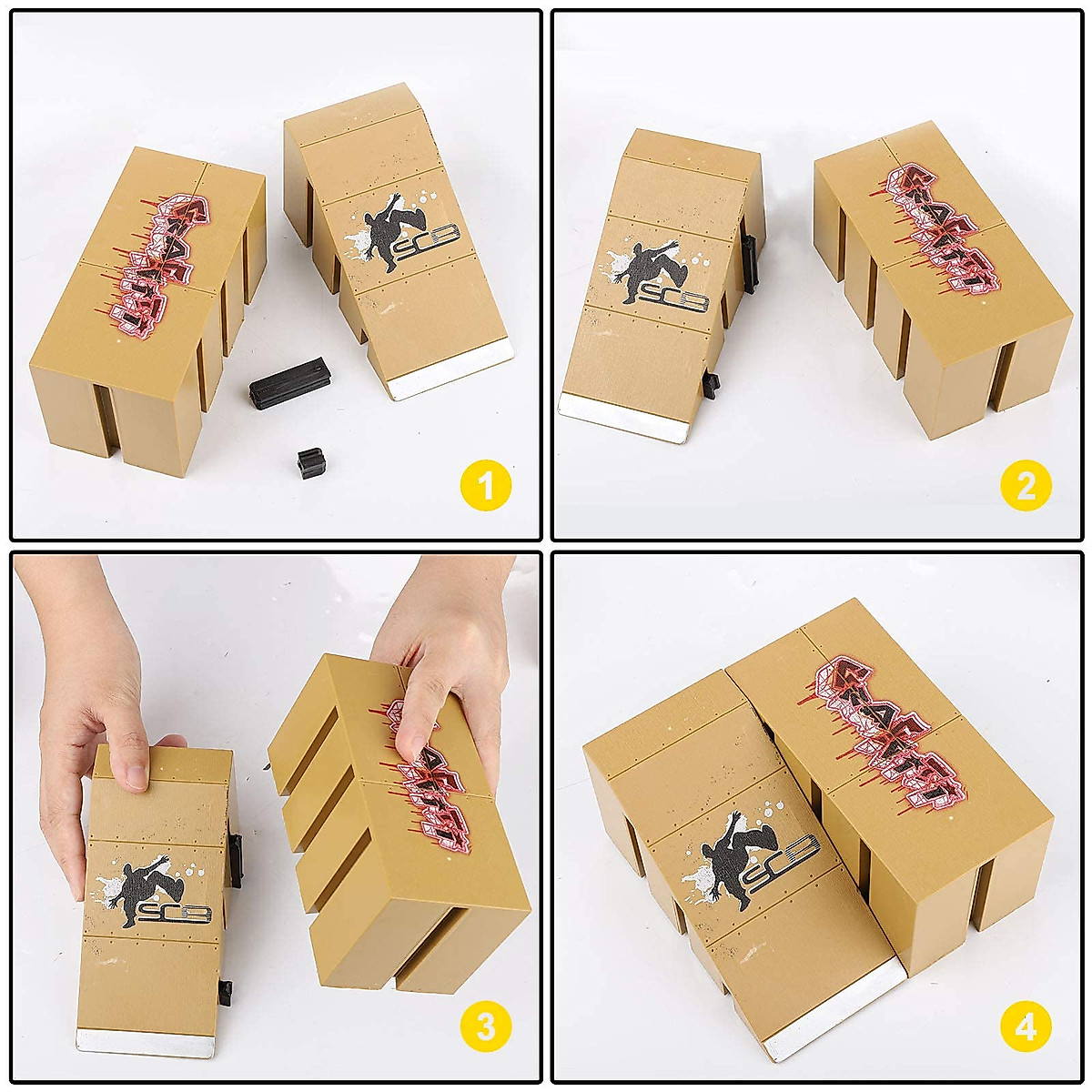 HOMETALL 8Pcs Fingerboard Skatepark Ramps with 9Pcs Mini Toys Set Including Fingerboards, Bike, Scooters, Skate Park for Kids Gift