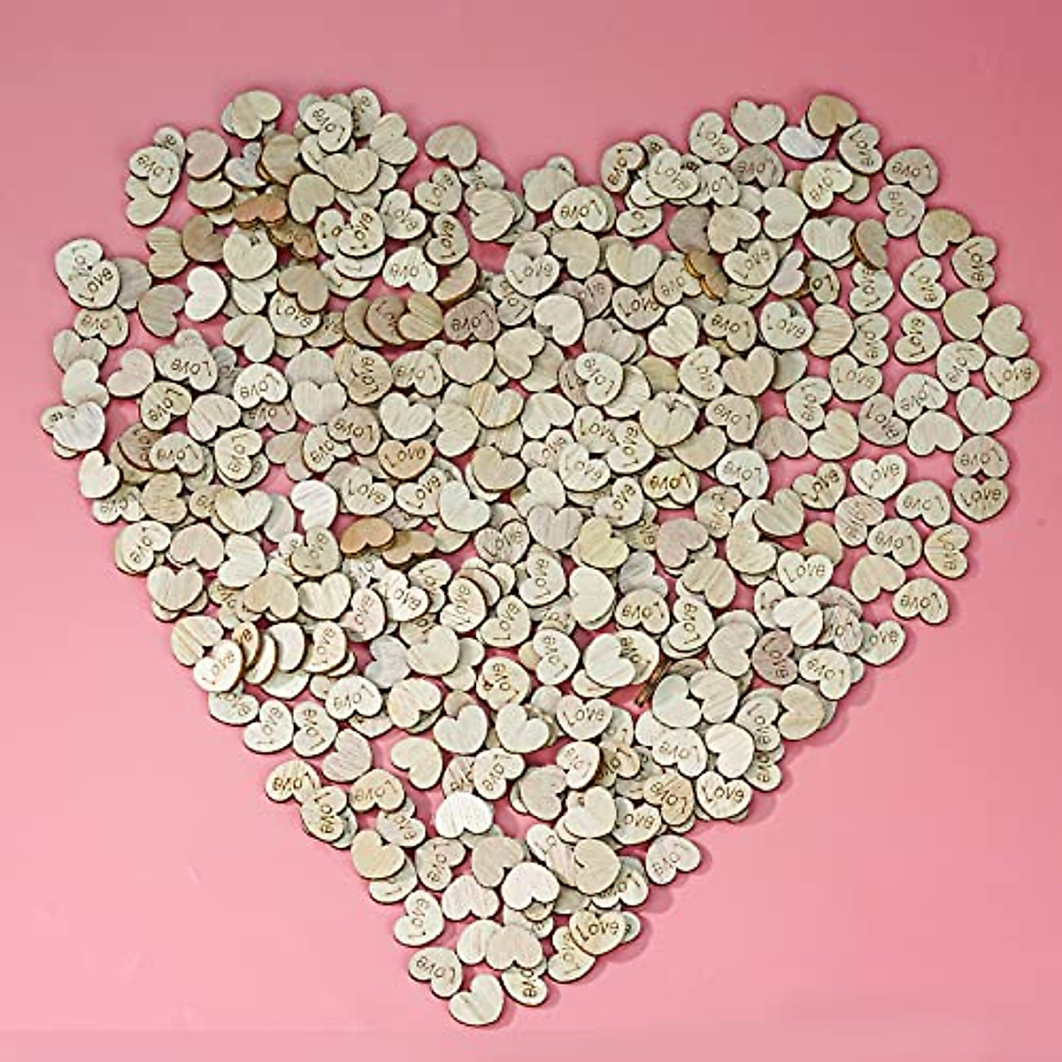 Lystaii 400pcs Rustic Wooden Love Heart Wedding Table Scatter Decoration Valentines’ Day Engraved Natural Wood Heart Table Confetti Children's DIY for Crafts Wedding Engagement Baby Shower Party