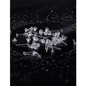 Jenxnjsjo Clear Plastic Silicone Rubber Invisible Post Stud Earrings Hole Saver Piercing Retainers Medical Grade for Women Men Sensitive Ears Sports Surgery Work