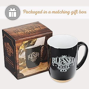 Christian Art Gifts Black Ceramic Coffee Mug – 15 oz. Microwave and Dishwasher-safe Non-Toxic Lead-free Inspirational Scripture Coffee and Tea Mug for Men with Bible Verse: Blessed Man –Jeremiah 17:7