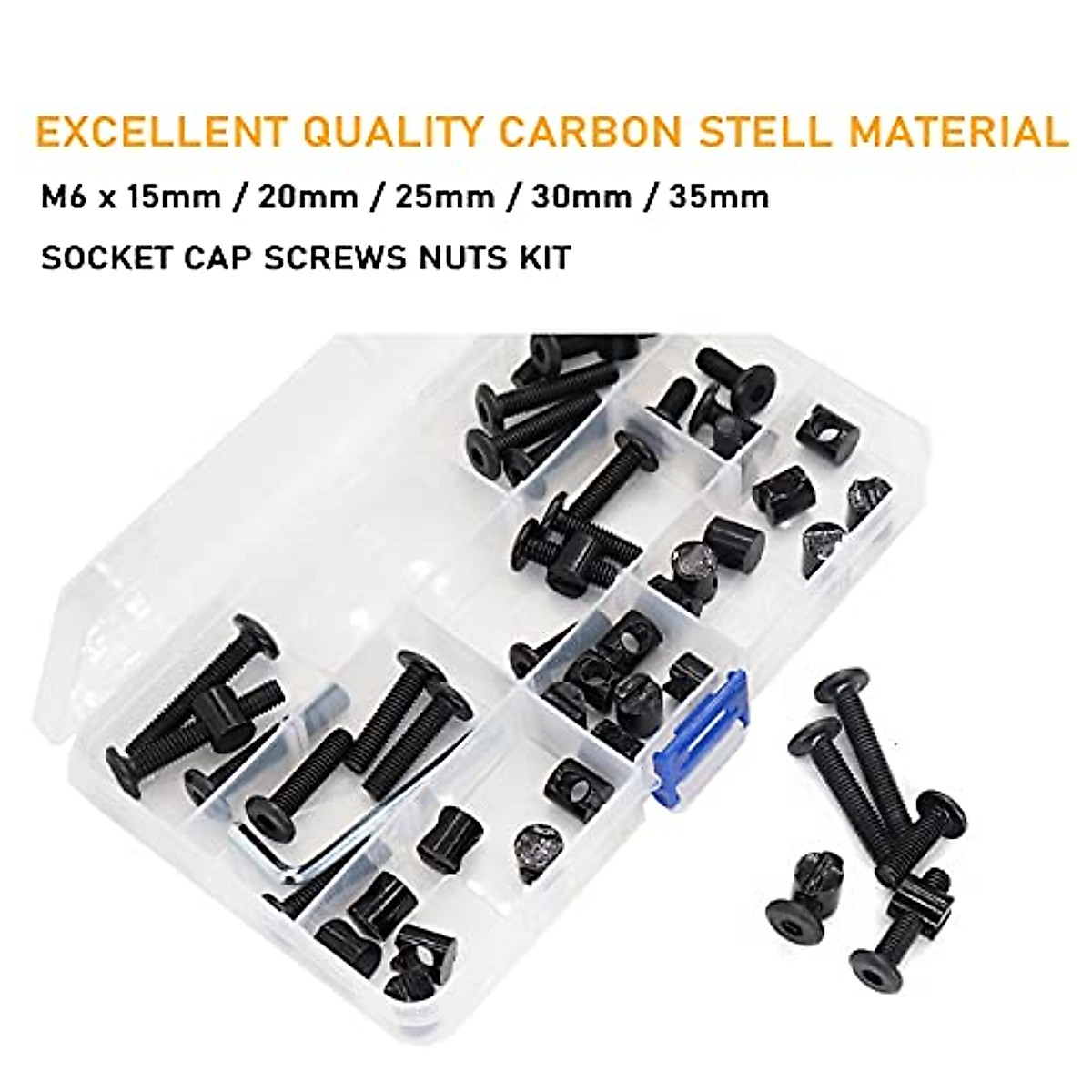binifiMux 50pcs M6 x 15mm/ 20mm/ 25mm/ 30mm/ 35mm Black Hex Socket Cap Bolts Barrel Nuts Assortment Kit for Crib Baby Bed Cots Furniture