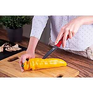 Berlinger Haus Kitchen Knife Set with Block, 8 Piece Knives Set for Kitchen, Cooking Knives with Kitchen Shears and Sharpener, Sharp Cutting Stainless Steel Chef Knife Set with Acrylic Stand, Red