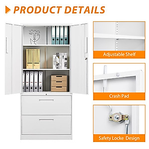 Anxxsu Metal File Cabinet with 2 Drawers, Lateral File Cabinets for Home Office, Storage Cabinet with Adjustable Shelves, Locking File Cabinet for Letter/Legal/A4 Size Files (Assemble Required)