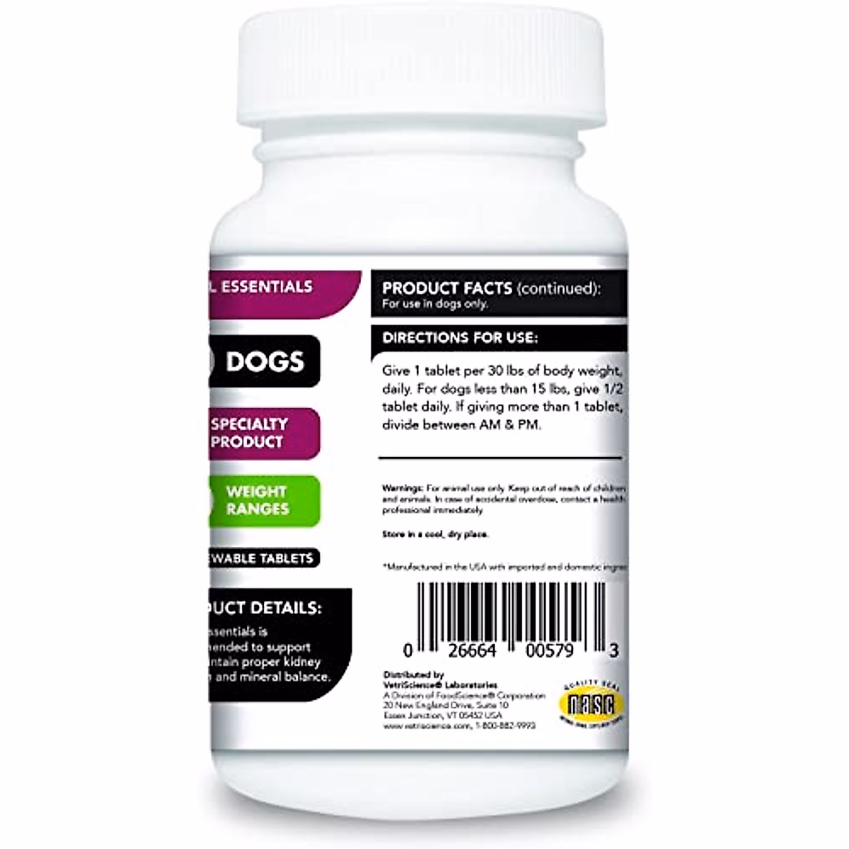 VETRISCIENCE Renal Essentials Kidney Health and Function Support for Dogs, 60 Chewable Tablets - Easy to Give, Supports Kidney and Liver Function in Dogs