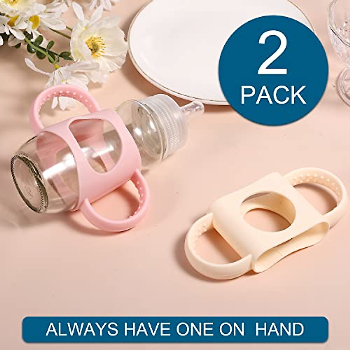 2pcs Baby Bottle Handles for Dr Brown Narrow Baby Bottle, Soft Comfortable Material Silicone BPA Free for Dr Brown Bottle with Easy Grip Handle Over Six Months Baby (Light Pink, Creamy White)