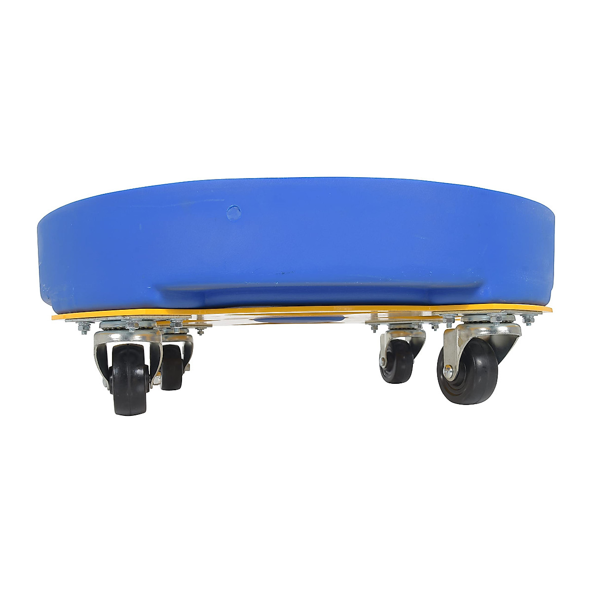 Vestil DRUM-DP-HD-55-BU Polyethylene Heavy Duty Drum Dolly 55 Gallon 24-1/4 in. x 24-1/4 in. x 8-1/2 in. 600 Lb. Capacity Blue/Yellow