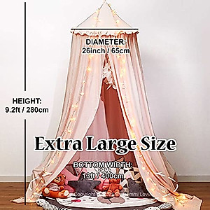 Hommi Lovvi Bed Canopy for Girls, Dreamy Frills Ceiling Hanging Princess Canopy Bedroom Decoration Soft Canopy Net Reading Nook, Extra Large Full Queen Size Bed Canopies - Light Pink