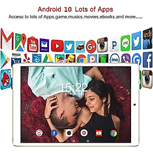 2 in 1 Tablets 10 Inch, Android 9 Tablet PC with Wireless Keyboard Case, 4GB RAM 64GB ROM/128GB Computer Tablets, Quad Core, HD/IPS, 8000mAh, Dual 4G SIM/WiFi (Gold)