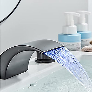 Oulantron ORB Waterfall Bathroom Faucet Widespread for Sink, Bathroom Basin Sink Faucet LED with Changing, 3 Holes 2 Handle Basin Mixer Tap Solid Brass Vanity Bathroom Sink Faucet