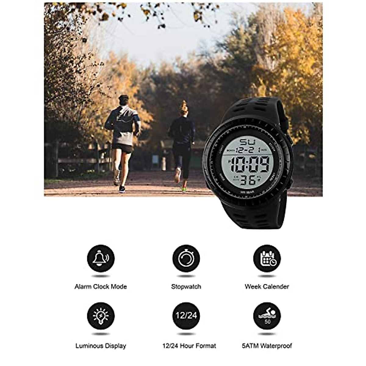 LYMFHCH Men's Digital Watch, Sports Waterproof Military Watches for Men LED Casual Stopwatch Alarm Tactical Army Watch