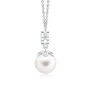 Angara Freshwater Pearl Necklace with Graduated Diamonds in Silver (8mm) - June Birthstone