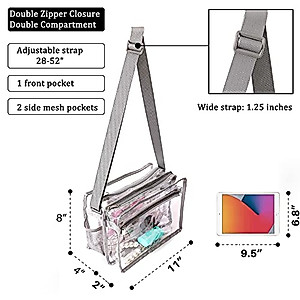 Clear Messenger Bag, Stadium Approved Clear Crossbody Purse for Women Men, Clear Tote Bag with 2 Compartments