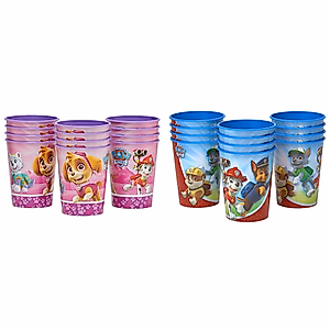 American Greetings Paw Patrol Party Supplies, Pink Plastic Cups (12-Count) & Paw Patrol Party Supplies, 16 oz. Reusable Plastic Party Cups (12-Count)
