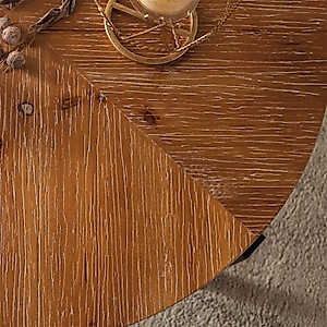 SSLine Antique Round Wood Coffee Table Farmhouse Cocktail Center Table for Living Room Thicken Fir Wood Table Top with Cross Metal Base(Natural&Black - 33.86" D x 17.71" H)