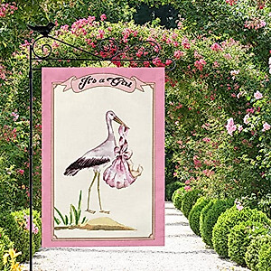 It's a Girl Flamingo Graden Flag, Stork Garden Flag, Bird Flag Burlap Vertical 12.5 X 18 Double Sided Small Flags for Home Yard Indoor Outdoor Decoration
