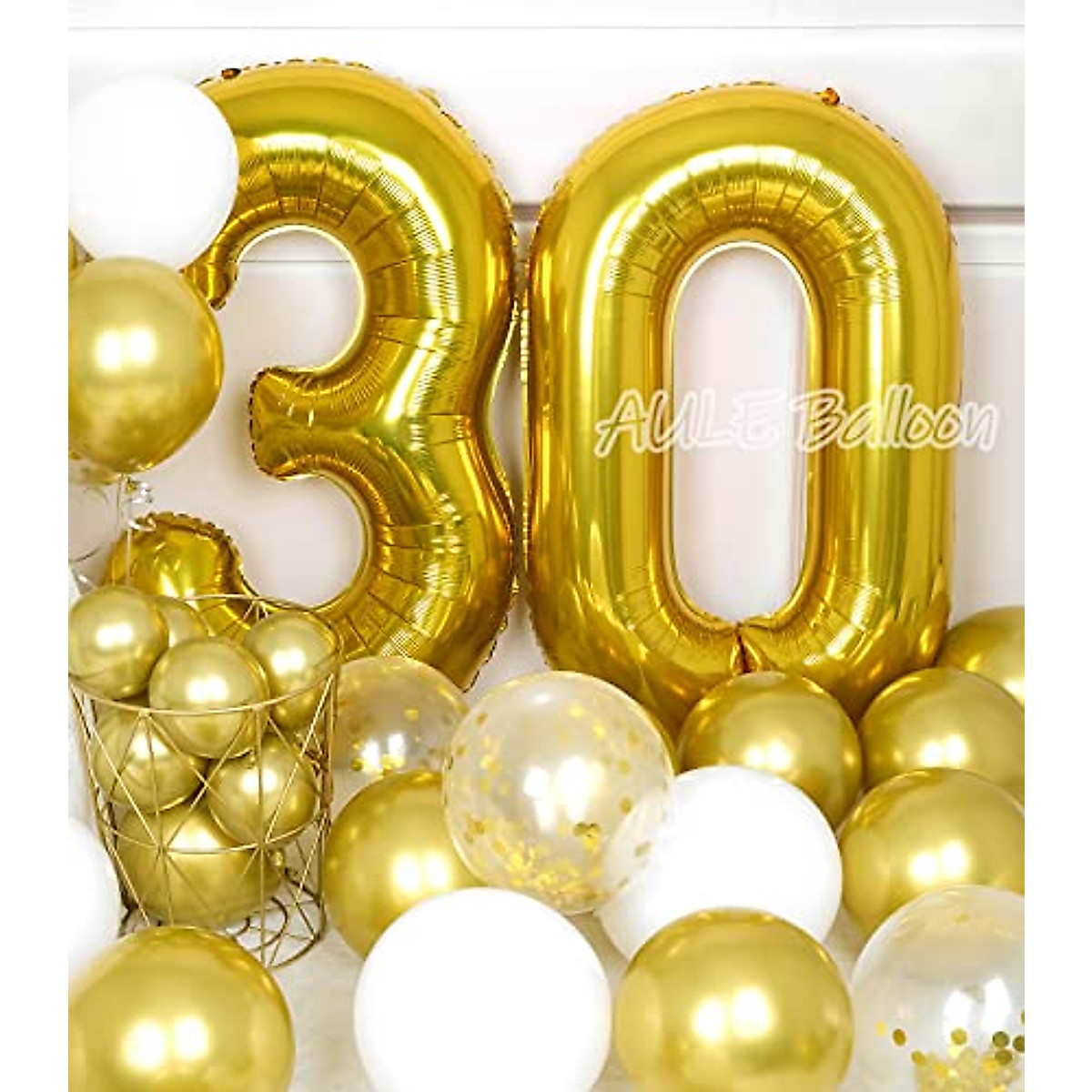 AULE 40 Inch Jumbo Gold Foil Mylar Number Balloons for Men Women 30th Birthday Party Decorations 30 Years Old Anniversary Party Supplies