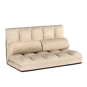 Giantex Adjustable Floor Sofa, Foldable Lazy Sofa Sleeper Bed 6-Position Adjustable, Suede Cloth Cover, Floor Gaming Sofa Couch with 2 Pillows for Bedroom/Living Room/Balcony (Beige)