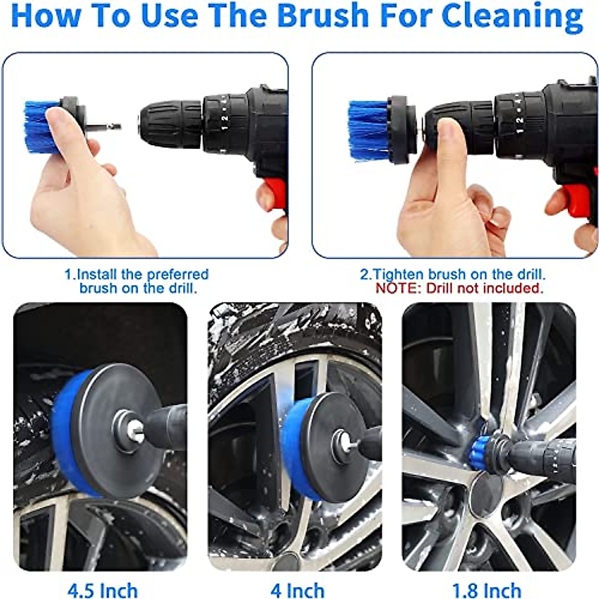 CLEAFOU 7 Pcs Drill Brush Attachment Set with Extend Attachment All Purpose Power Scrubber Brush Cleaning Kit for Bathroom Surfaces, Grout, Floor, Tub, Shower, Tile, Kitchen and Car, Blue