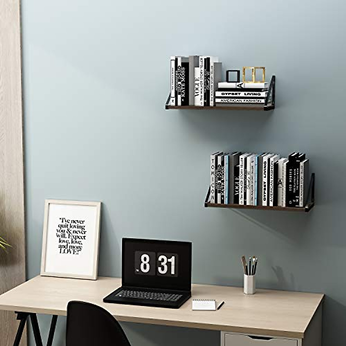 BAMEOS Floating Shelves Rustic Wood Wall Shelf Wall Mounted Shelves for Living Room, Office, and Bedroom, with Metal Bracket