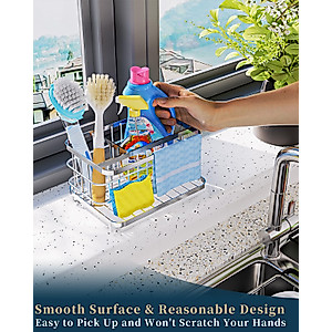 Consumest Kitchen Sink Organizer Sink Caddy with Cloth Holder & Drip Tray, 304 Stainless Steel Sink Sponge Organizer for Kitchen Caddy, Multifunctional Kitchen Sponge Caddy for Dishcloth Brush