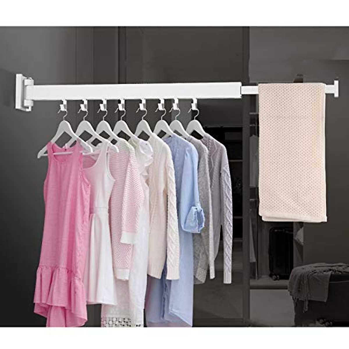 EAFTOS Wall Mounted Drying Rack Retractable Multifunctional Folding Clothes Dry Racks Clothes Hanger for Bathroom,Balcony (Color : Silver, Size : 60x9cm)