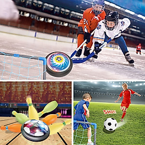 HopeRock 3-in-1 Hover Soccer Ball Hockey Bowling Set, Indoor and Outdoor Toys for Kids Ages 3-12, Outside Toys with LED Lights, Christmas Birthday Gifts for 3 4 5 6 7 8 9+ Year Old Boys Girls
